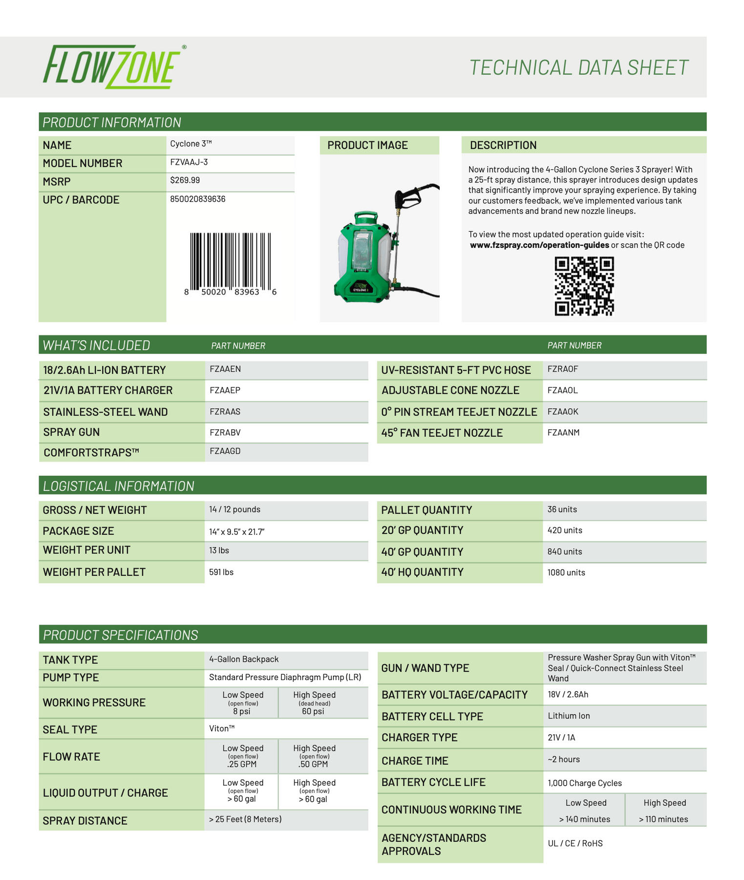 FlowZone Cyclone 3 Sprayer – 5-Gallon Battery Backpack Sprayer for Lawn & Landscape